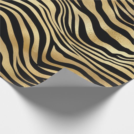 Elegant Black Gold Shimmer Zebra Print Birthday Wrapping Paper | Zazzle