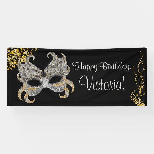 Elegant Black Gold Silver Mask Masquerade Party Banner | Zazzle.com