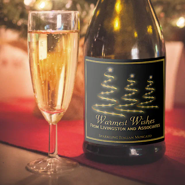 Elegant Black & Gold Stylized Christmas Trees Sparkling Wine Label | Zazzle