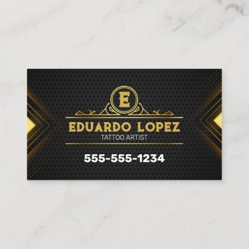 Elegant Black & Gold Tattoo Artist Salon Photo Business Card | Zazzle