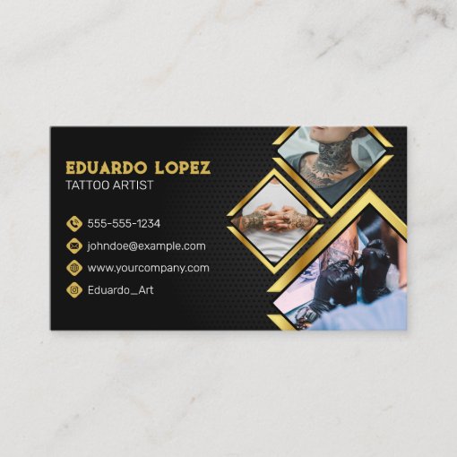 Elegant Black & Gold Tattoo Artist Salon Photo Business Card | Zazzle