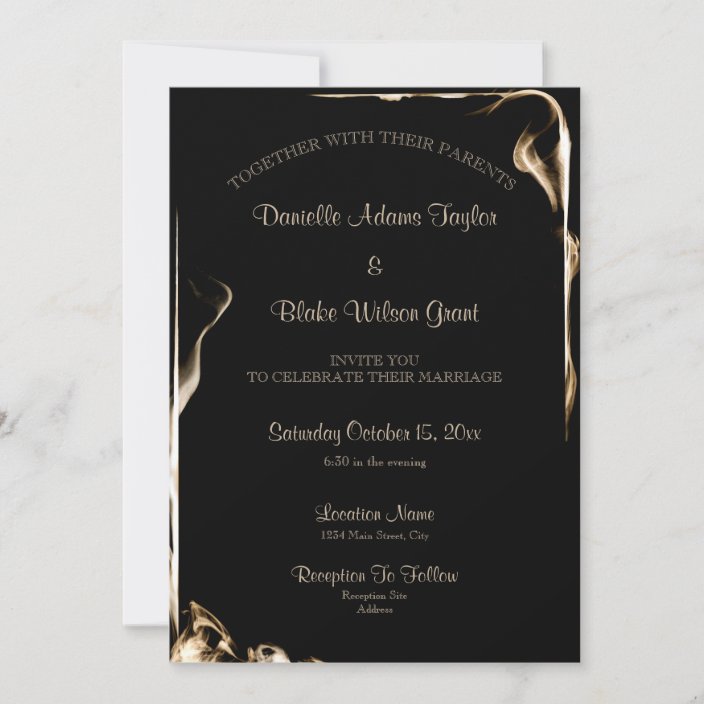 Elegant Black & Gold Text Flame Wedding Invitation | Zazzle.com
