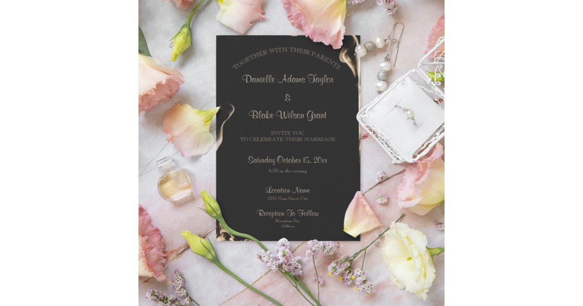 Elegant Black & Gold Text Flame Wedding Invitation | Zazzle