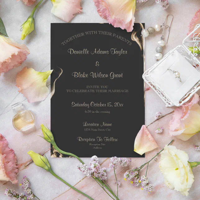 Elegant Black & Gold Text Flame Wedding Invitation | Zazzle