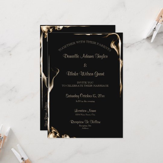 Elegant Black Gold Text Flames Wedding Invitation | Zazzle.com