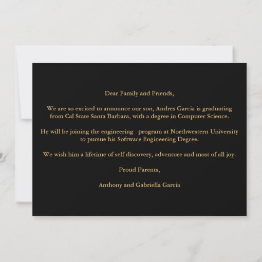 Elegant Black Gold Text Overlay Graduate Photo Announcement | Zazzle