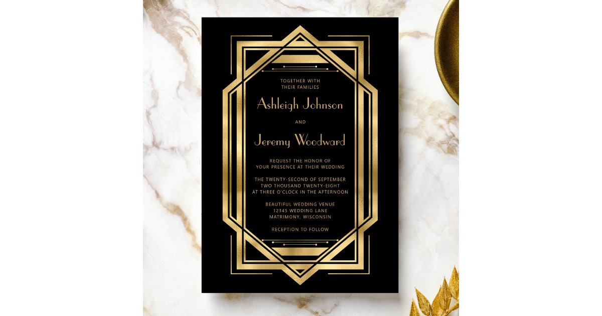 Elegant Black Gold Vintage 1920s Deco Frame Invitation | Zazzle