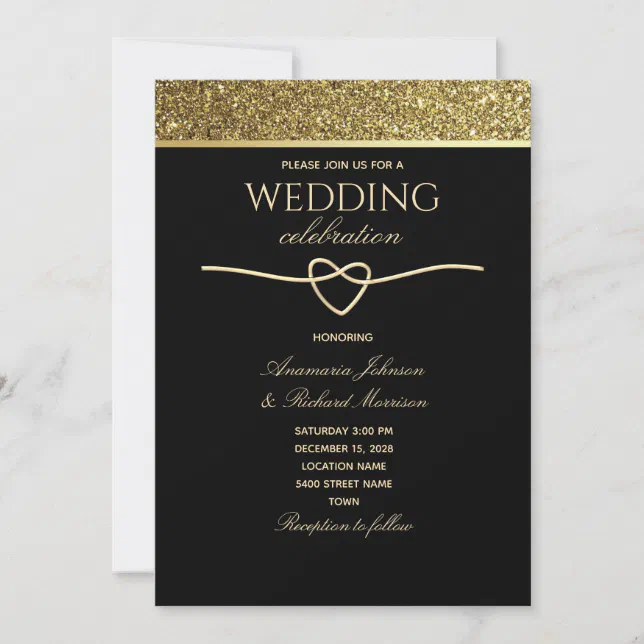 Elegant Black Gold Wedding Invitation | Zazzle