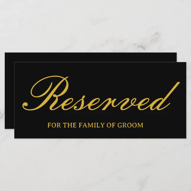 Elegant Black Gold Wedding Reserved Sign Card | Zazzle