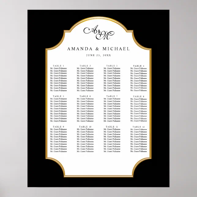 Elegant Black | Gold Wedding Seating Chart | Zazzle