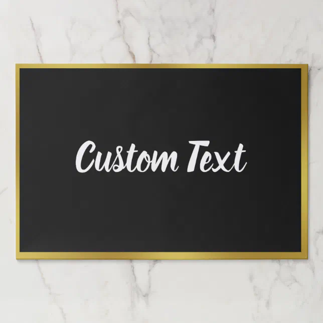Elegant Black Gold White Script Text Placemat | Zazzle