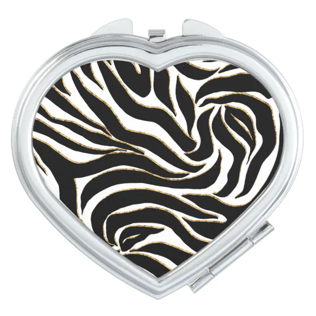 Elegant Black Gold Zebra White Animal Print Compact Mirror | Zazzle