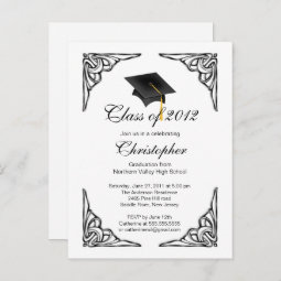Elegant Black Grad Cap Graduation Party Invitation | Zazzle