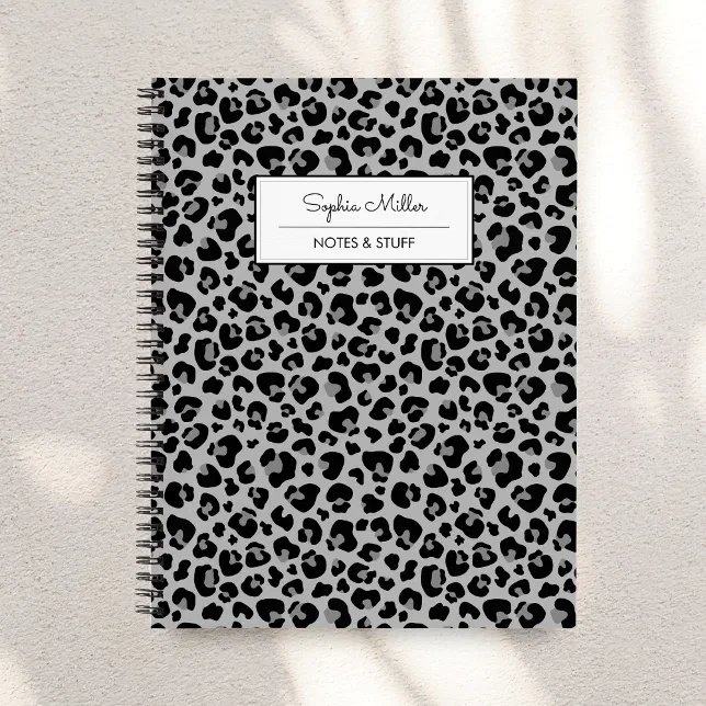 Elegant Black Gray Leopard Skin Pattern Monogram Notebook | Zazzle