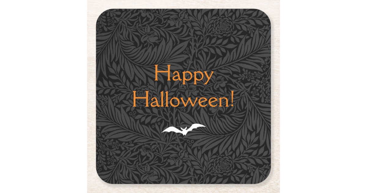Elegant Black Halloween Floral Square Paper Coaster | Zazzle