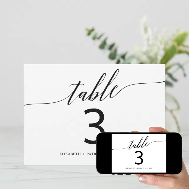 Elegant Black Horizontal Table Number 5x7" | Zazzle