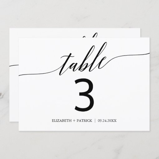 Elegant Black Horizontal Table Number 5x7" | Zazzle