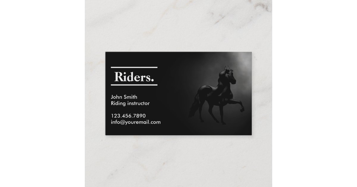 Elegant Black Horse Horseback Riding Business Card | Zazzle