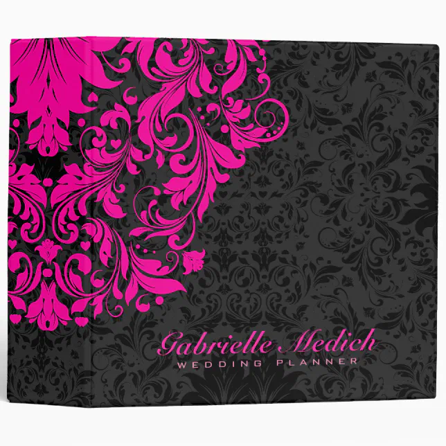 Elegant Black & Hot Pink Floral Vintage Damasks Binder | Zazzle