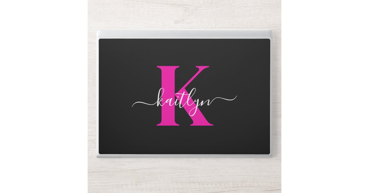 Elegant Black Hot Pink Script Monogram HP Laptop Skin | Zazzle