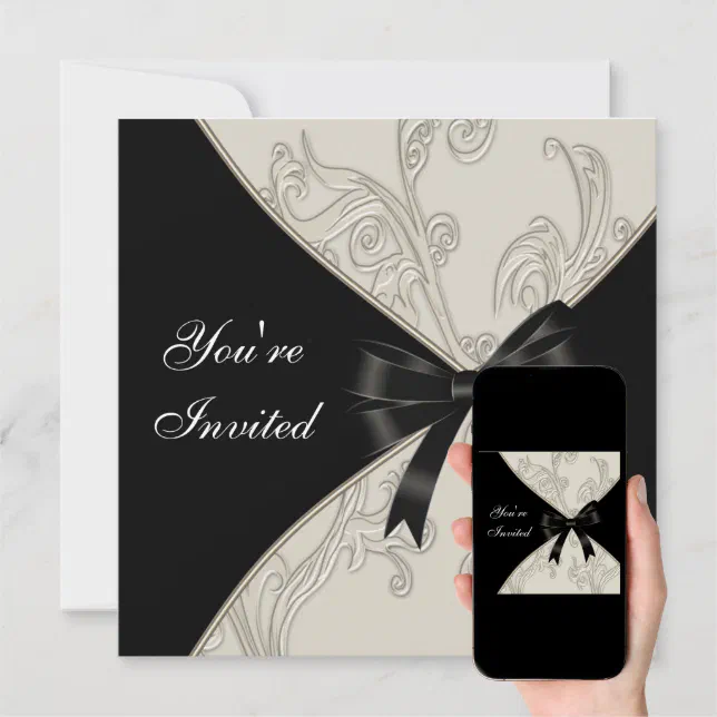 Elegant Black Ivory Party Invitations | Zazzle