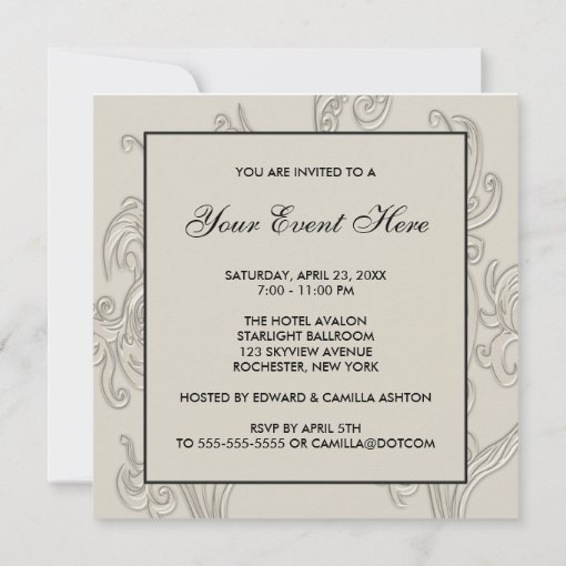 Elegant Black Ivory Party Invitations | Zazzle