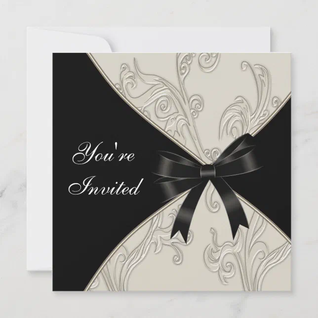 Elegant Black Ivory Party Invitations | Zazzle