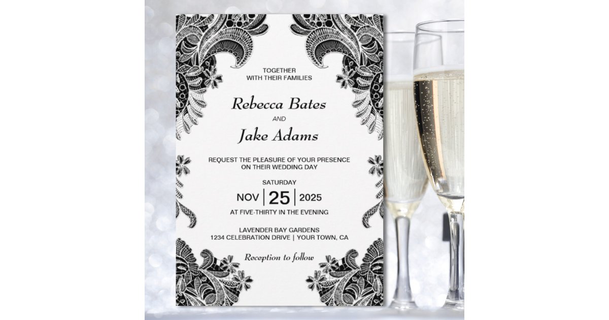 Elegant Black Lace Wedding Invitation | Zazzle