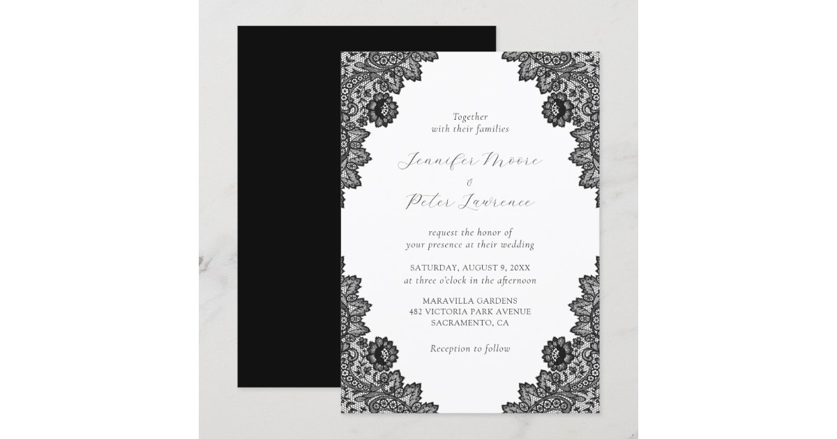 Elegant Black Lace Wedding Invitation | Zazzle