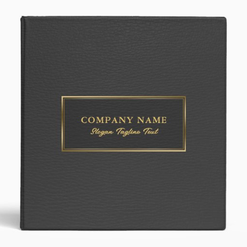 Elegant Black Leather Texture Gold Text Frame 3 Ring Binder | Zazzle