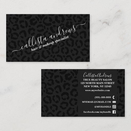Elegant Black Leopard Cheetah Animal Print Business Card | Zazzle