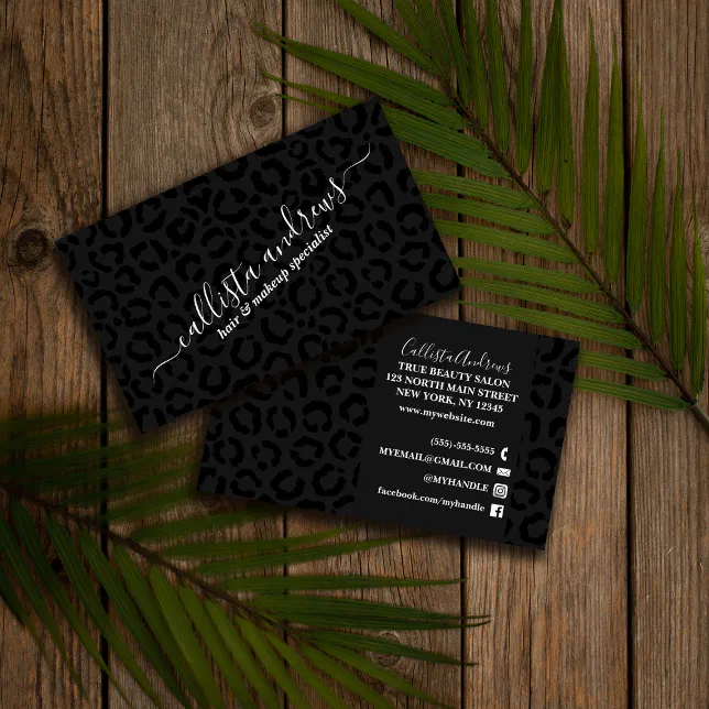 Elegant Black Leopard Cheetah Animal Print Business Card | Zazzle