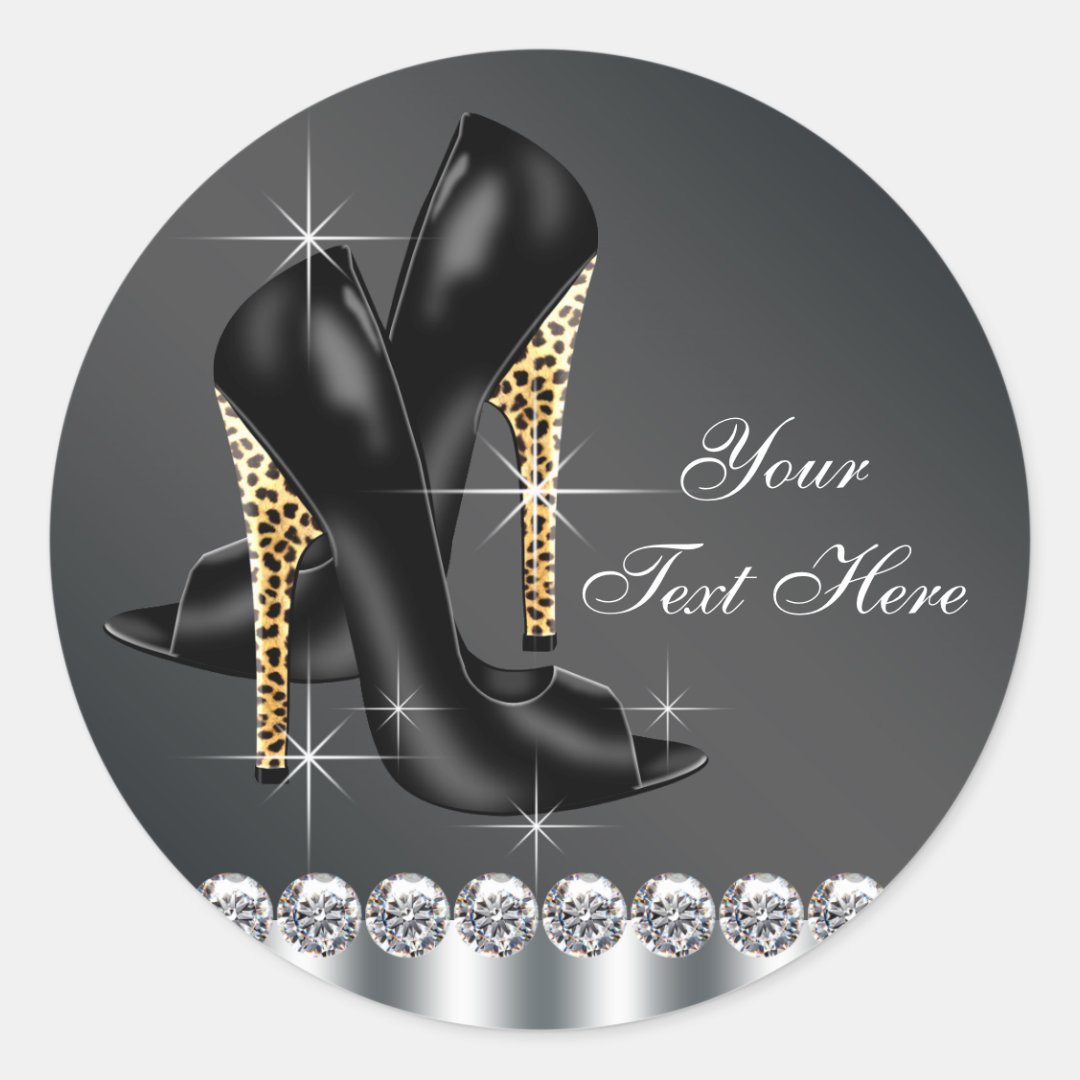 Elegant Black Leopard High Heel Shoe Stickers | Zazzle