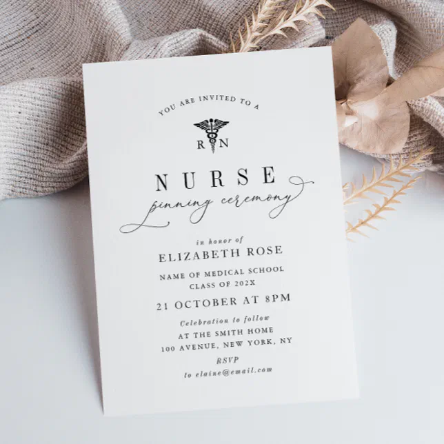 elegant black lettering nurse pinning ceremony invitation | Zazzle