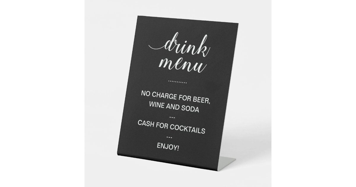 Elegant Black Limited Open Bar Drink Menu Wedding Pedestal Sign | Zazzle
