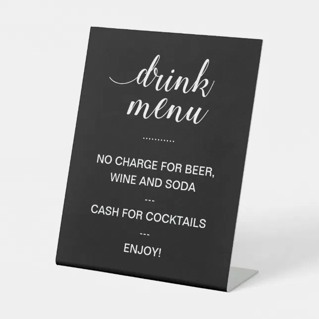 Elegant Black Limited Open Bar Drink Menu Wedding Pedestal Sign | Zazzle