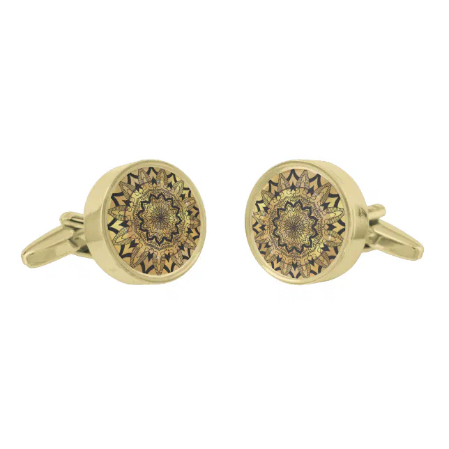 Elegant Black Mandala On Gold Background Cufflinks | Zazzle