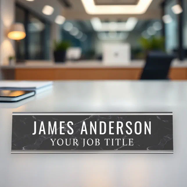 Elegant Black Marble Office Employee Desk Name Plate | Zazzle