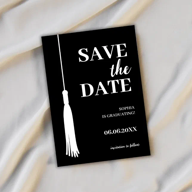 Elegant Black Minimalist Grad Tassel Graduation Save The Date | Zazzle
