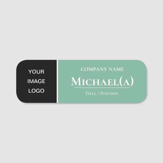 Elegant Black Mint Green Unique Logo Name Tag | Zazzle