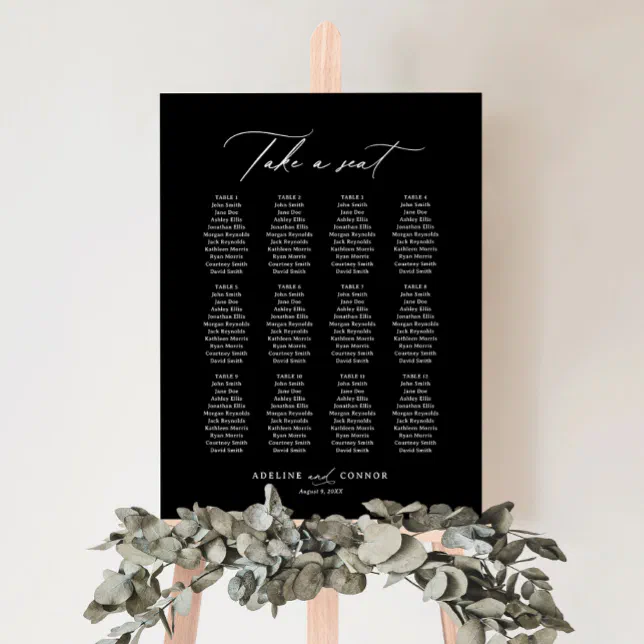 Elegant Black Modern 12 Table Seating Chart Foam Board | Zazzle
