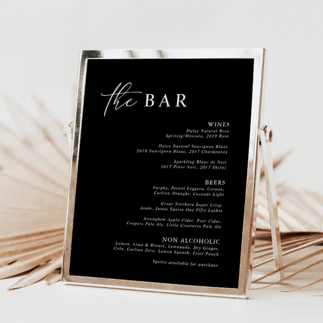 Elegant Black Modern Minimalist Bar Menu | Zazzle