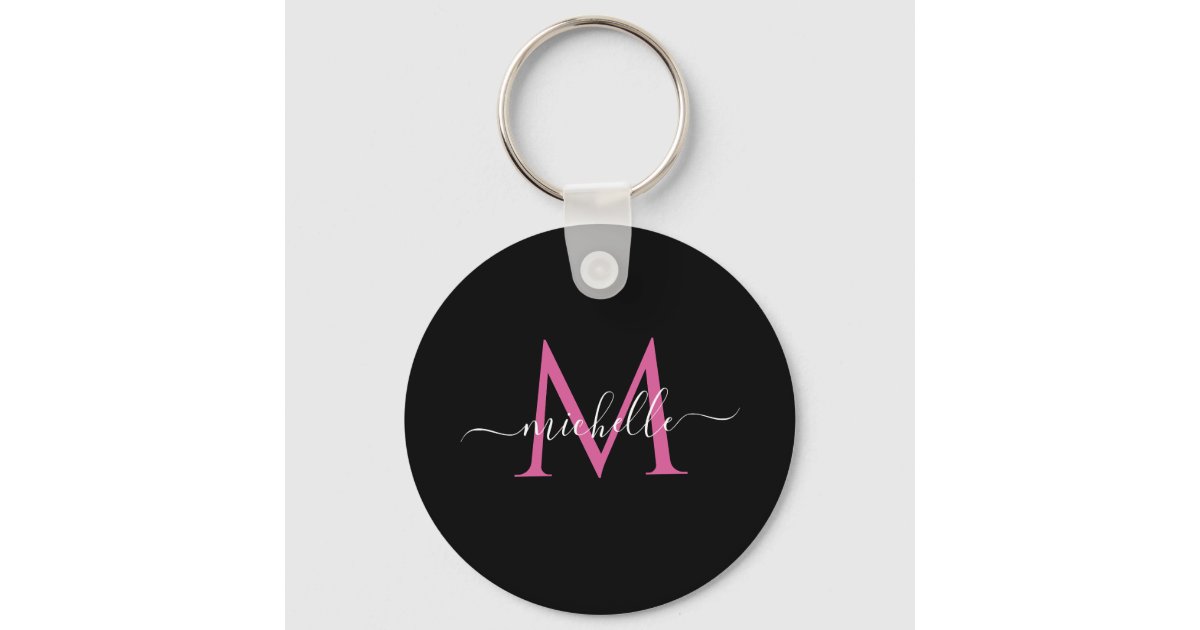 elegant black modern monogram keychain | Zazzle