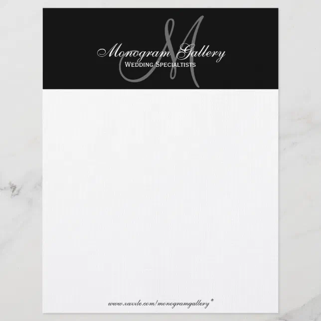 Elegant Black Monogram Letterhead Linen Paper | Zazzle
