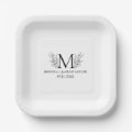 Elegant black monogram newlywed paper plates | Zazzle
