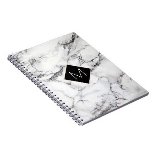 elegant black monogram on white marble texture notebook | Zazzle