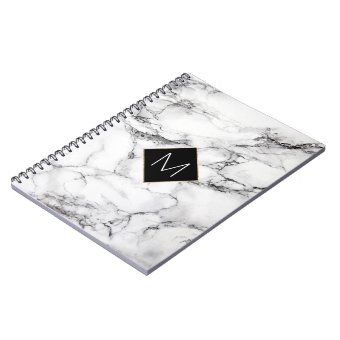 elegant black monogram on white marble texture notebook | Zazzle