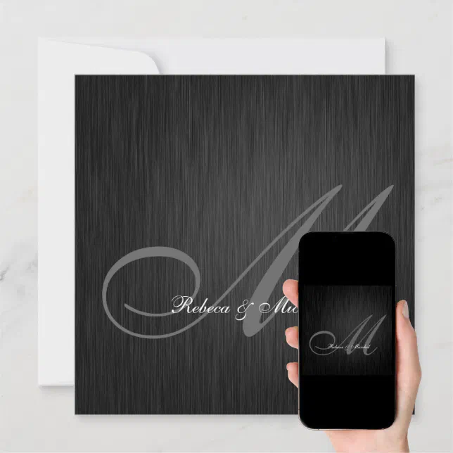 Elegant Black Monogram Wedding Invitation | Zazzle