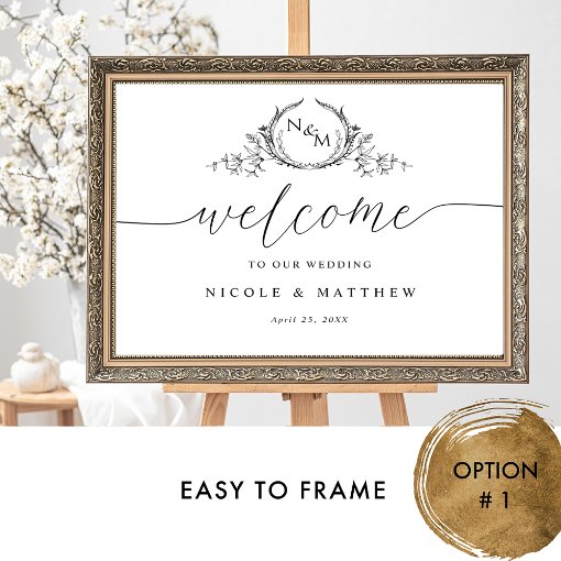 Elegant Black Monogram Wedding Welcome Sign | Zazzle