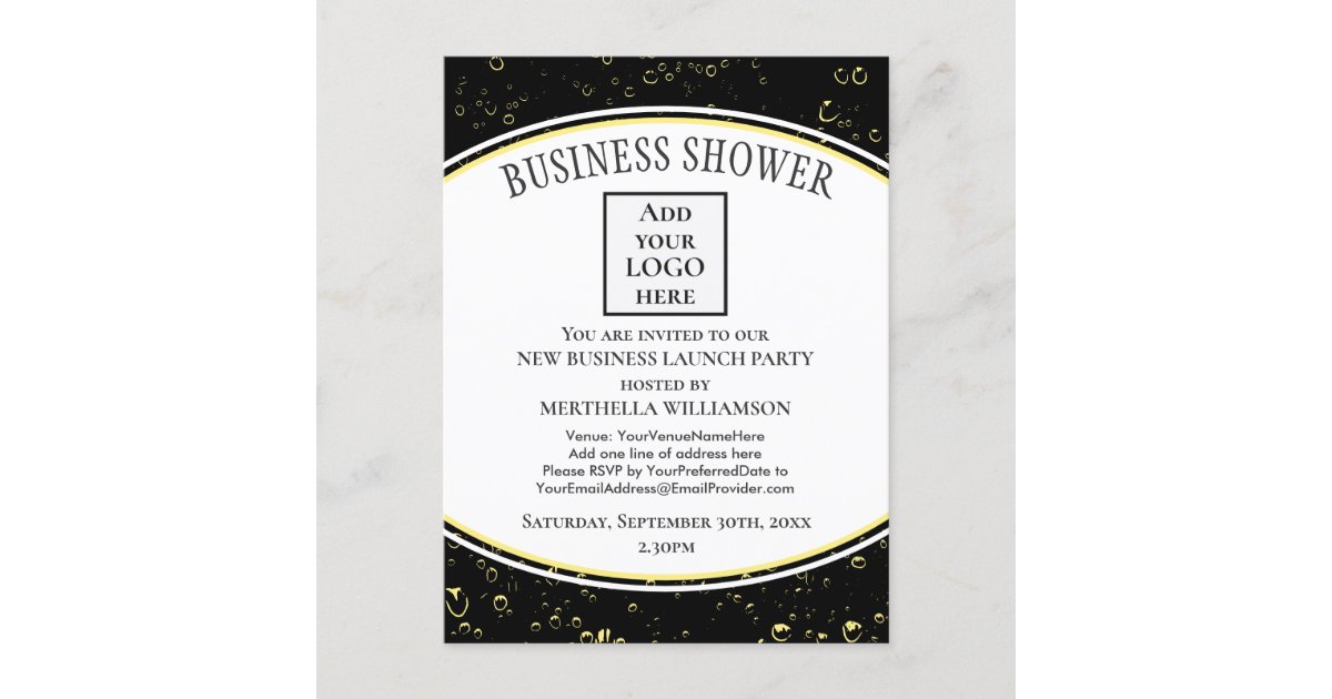 Elegant Black New Business Shower Logo Invitation Postcard | Zazzle